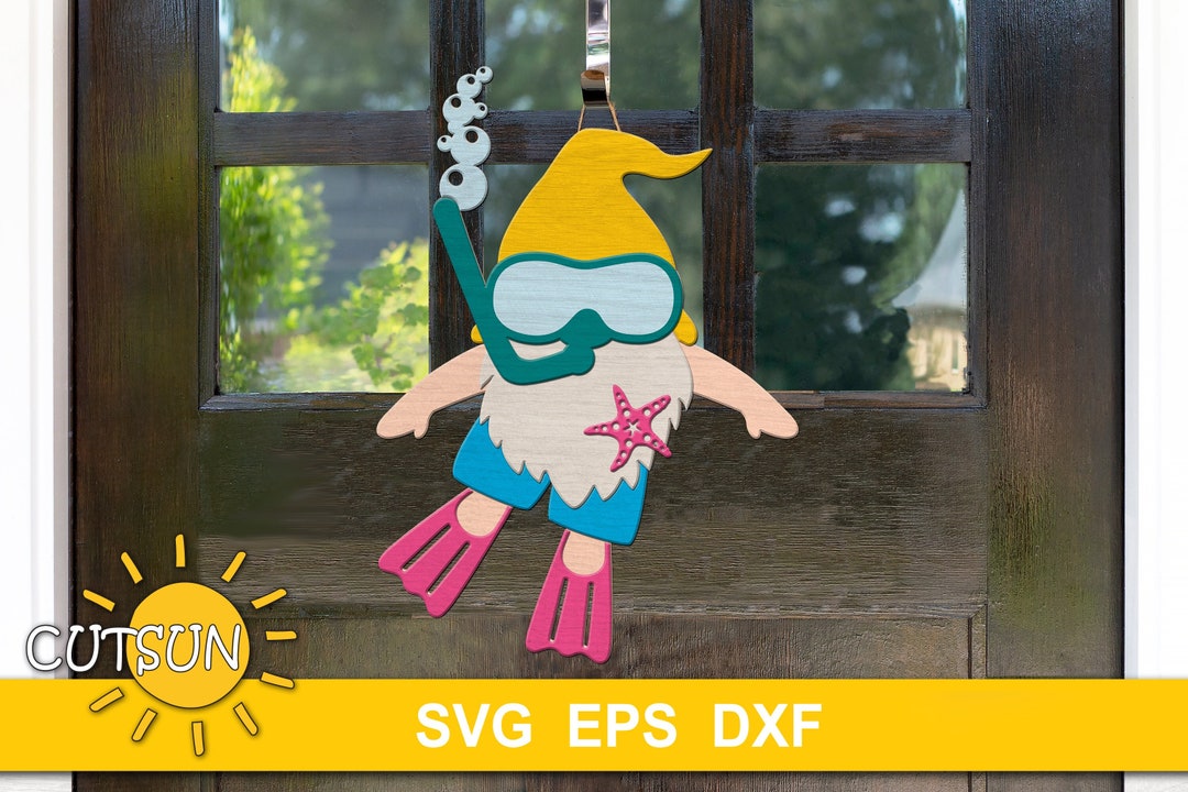 Gnome Door Hanger SVG Summer Door Hanger Svg Scuba Diver Gnome Svg ...