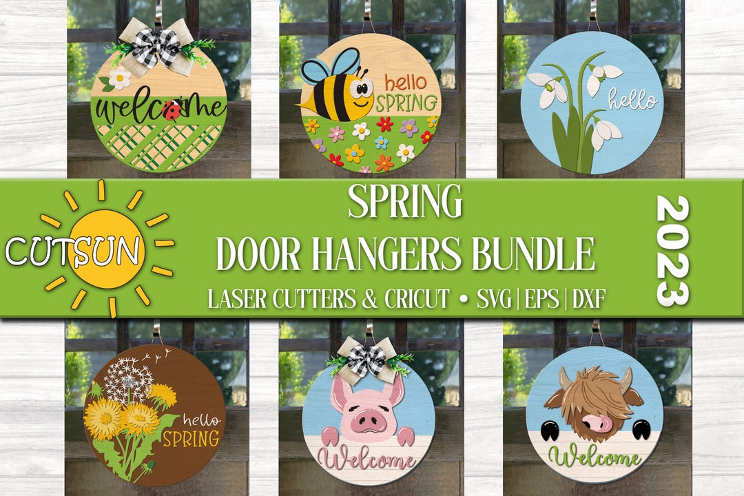 Spring Door Hangers SVG Bundle Spring Welcome Signs SVG Bundle Laser ...