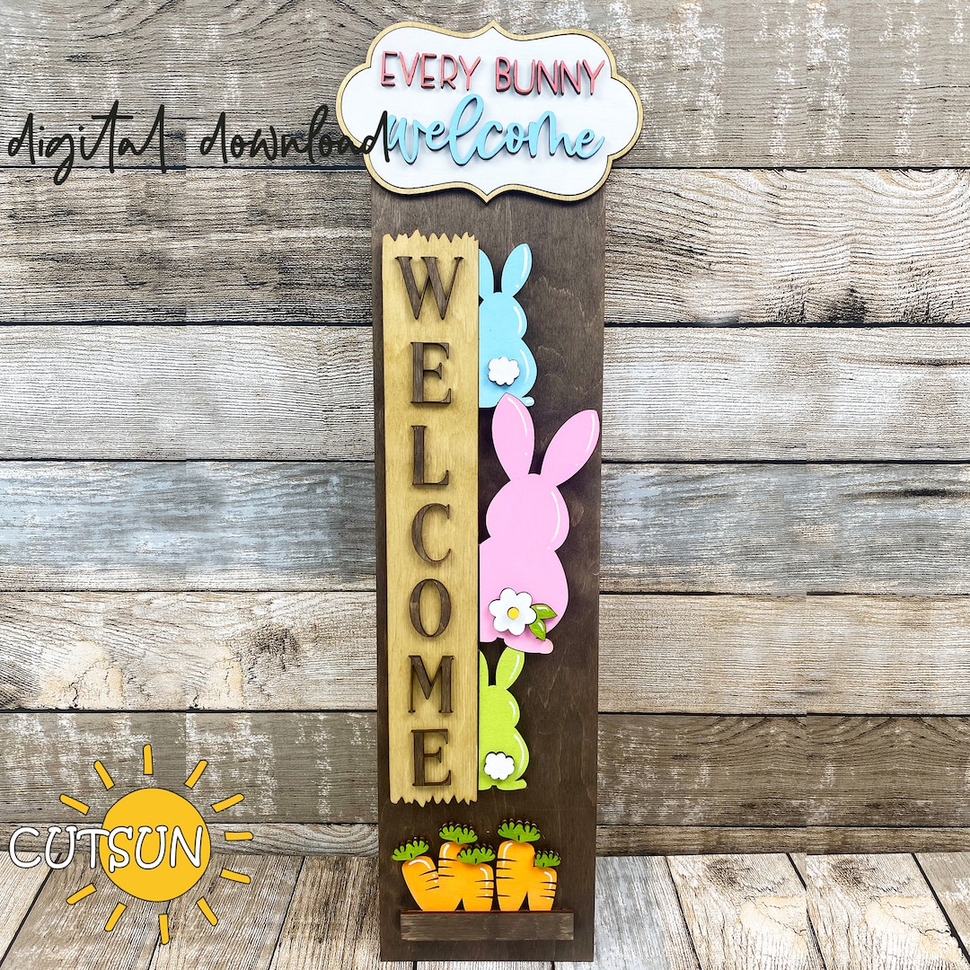 Easter Bunny Porch Sign SVG | Interchangeable Vertical Leaner | Carrots ...