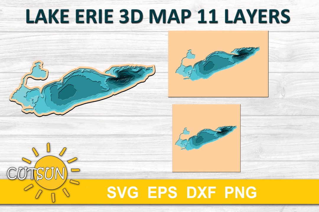 Layered Lake Erie Map SVG EPS DXF - 11 Layers | Cricut | Silhouette ...