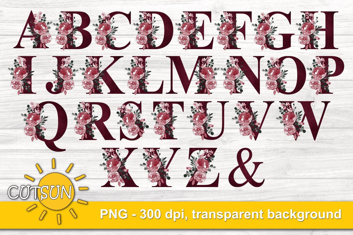 Floral Letters A-Z Sublimation Design in Deep Red - Etsy