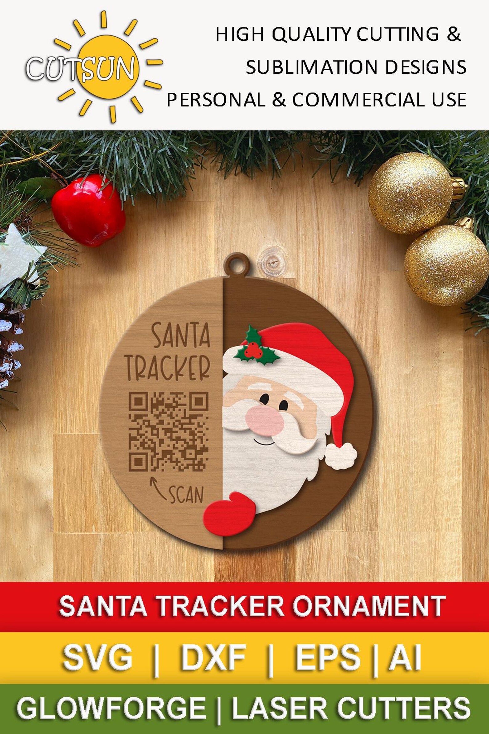 Santa Tracker Christmas Ornament SVG | Holiday Ornament | Laser Cut ...