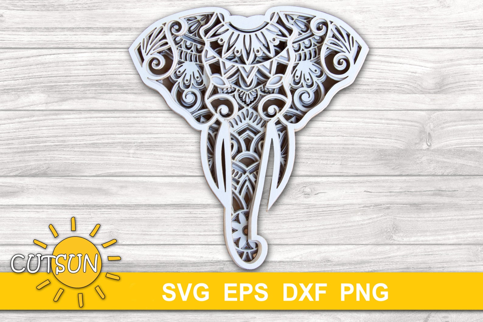 3D Layered Mandala Elephant Head SVG 5 Layers Cut File - Etsy