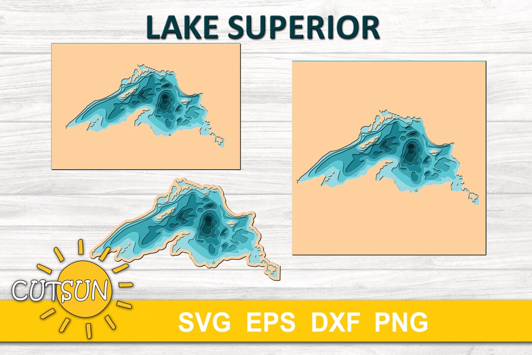 Layered Lake Superior Map SVG EPS DXF - 9 Layers | Cricut | Silhouette ...