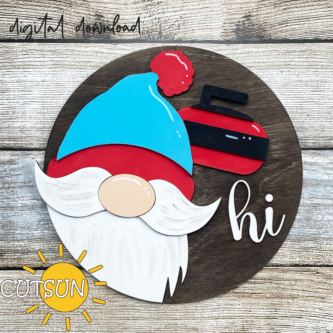 Interchangeable Welcome Sign Curling Gnome Door Hanger SVG Gnome Svg ...