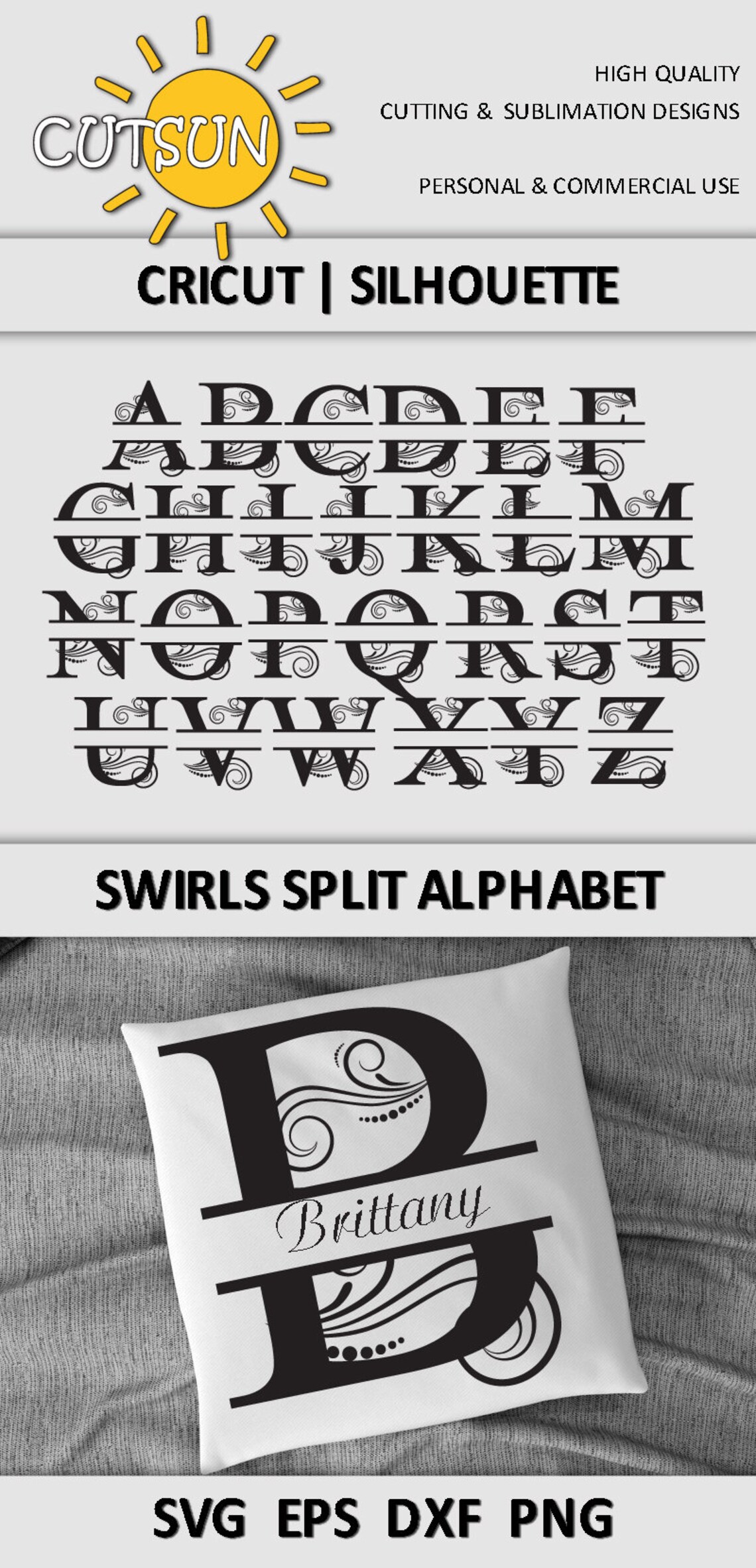 A-Z Split Monogram SVG Swirls Letter SVG Split Letters SVG | Etsy