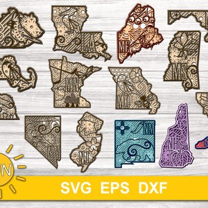 Layered 3D Mandala States Plus a 3D Layered Mandala US Map BUNDLE ...