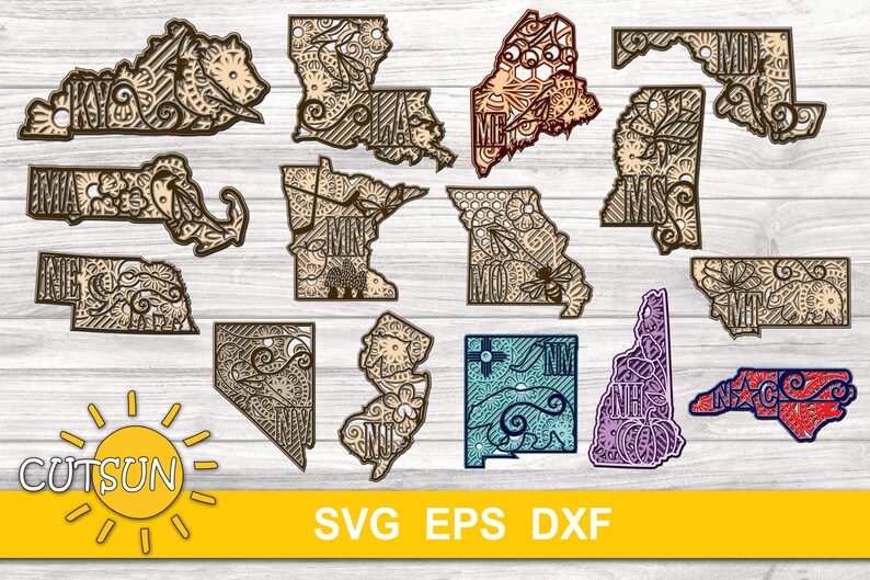 Layered 3D Mandala States Plus a 3D Layered Mandala US Map BUNDLE ...