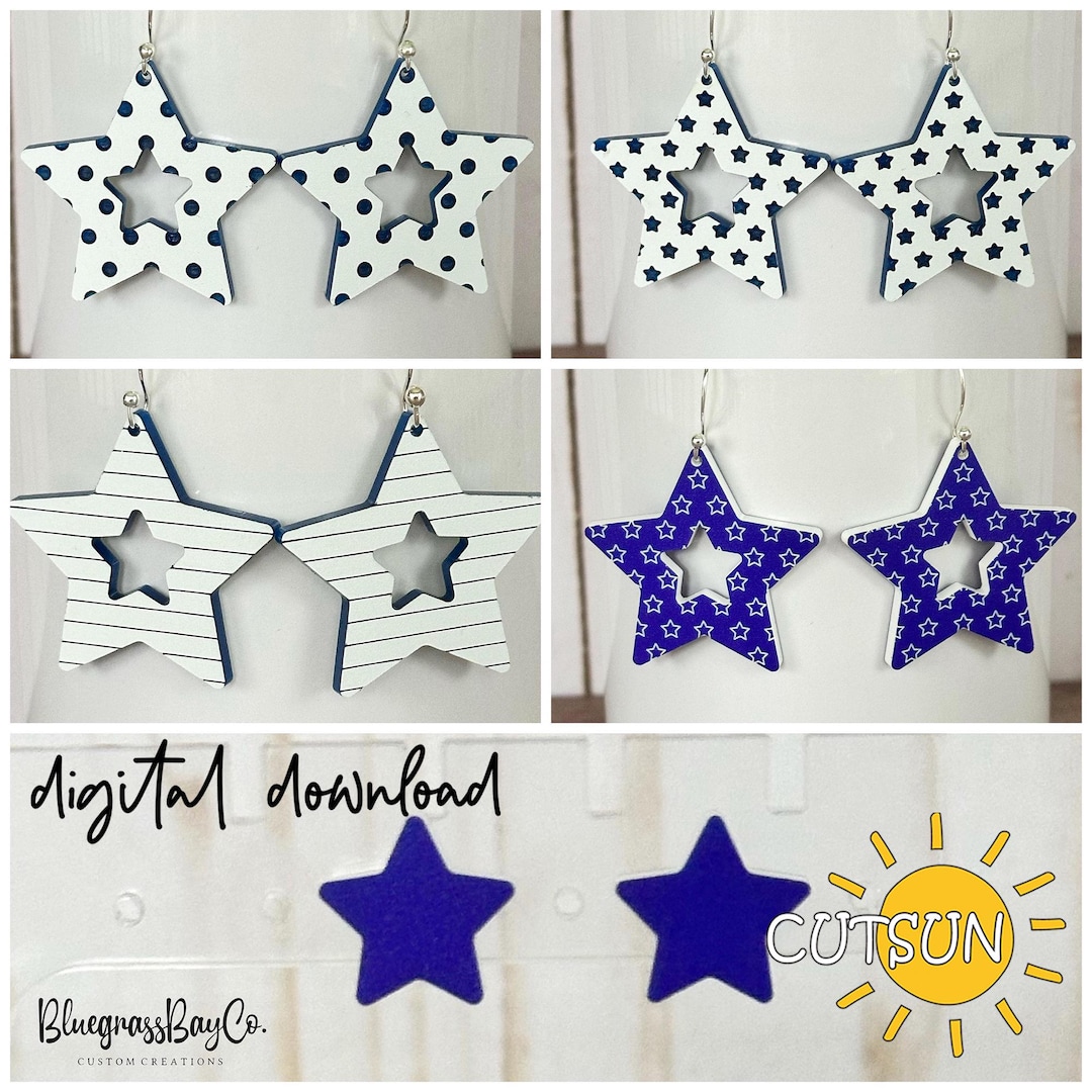 Patterned Stars Dangle Earrings SVG | Star Earring SVG Bundle | Laser ...