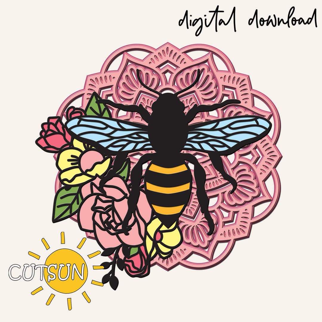 Layered Mandala Bee SVG | 9 Layer Bee Cut File | Mandala Insect SVG ...