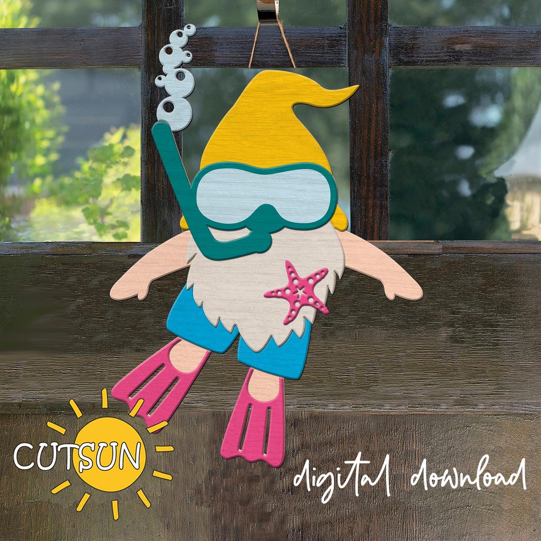 Gnome Door Hanger SVG | Summer Door Hanger Svg | Scuba Diver Gnome Svg ...