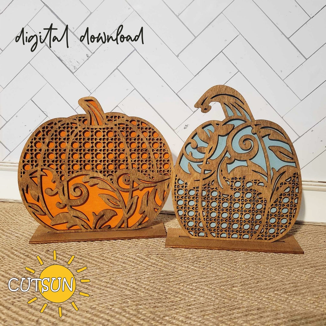 Vintage Rattan Cane Standing Pumpkins SVG | Thanksgiving Shelf Decor ...