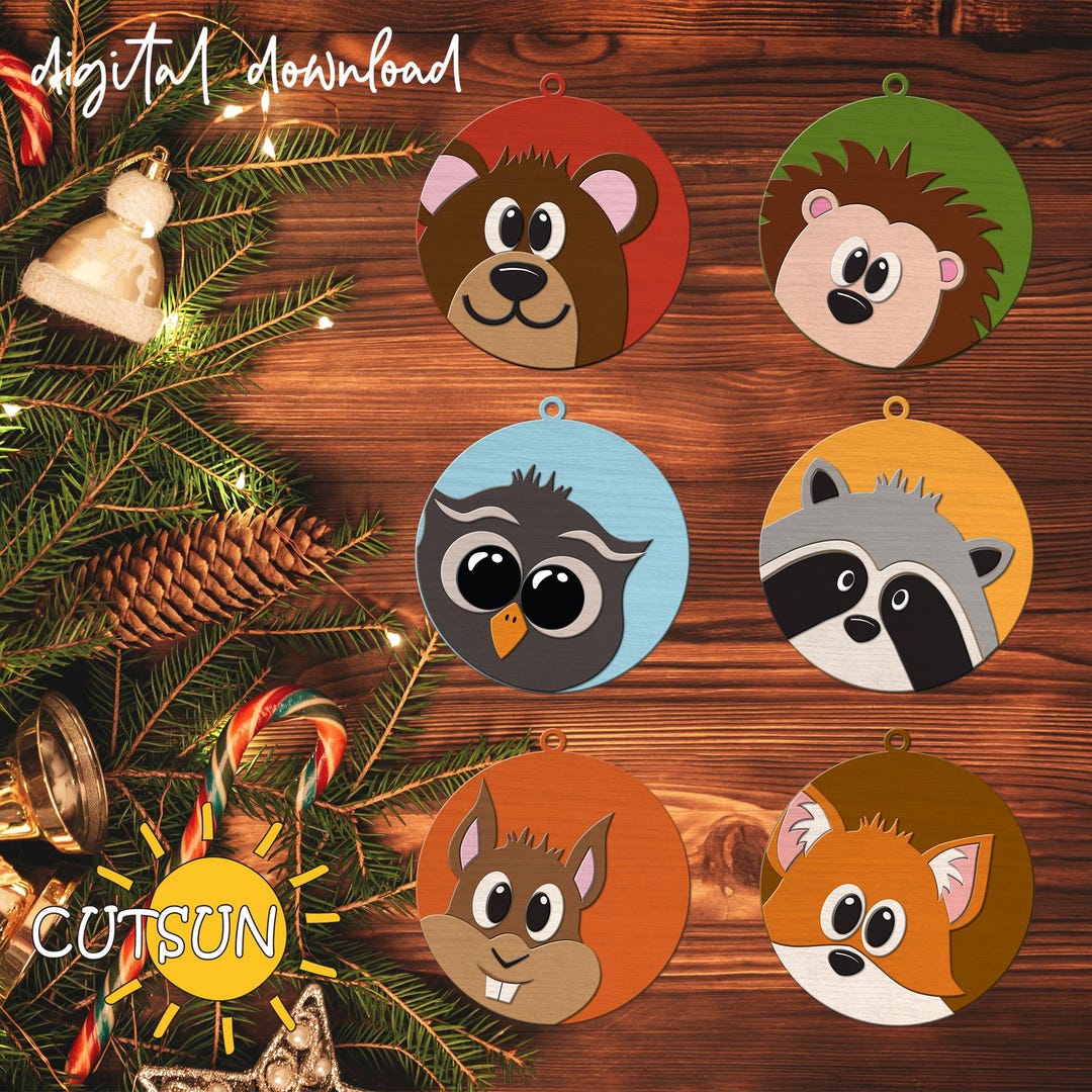 Woodland Animals Christmas Ornaments SVG Bundle Cute Forest Animals Svg ...