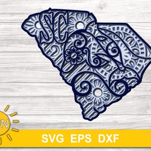 Layered 3D Mandala South Carolina State SVG 5 Layers | 3D Layered DXF ...