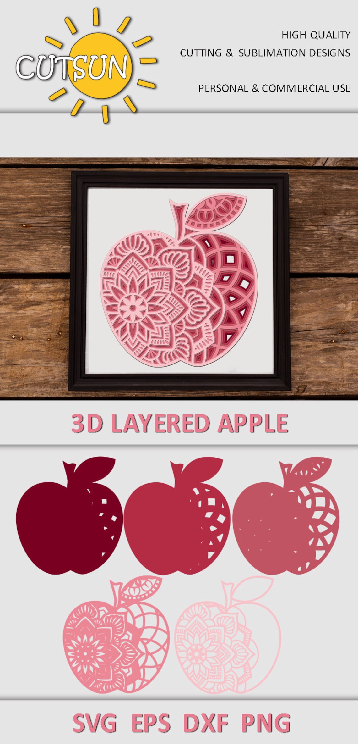 3D Layered Mandala Apple SVG Cut File 3D Layered DXF Laser - Etsy Canada