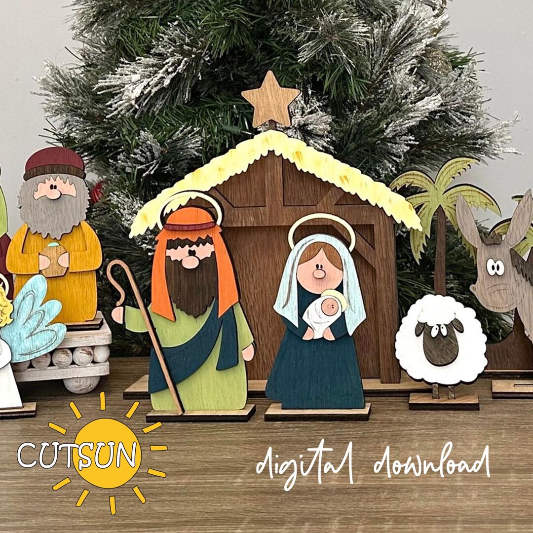 Nativity Scene Shelf Sitters SVG | Cute Christmas Shelf Decor | Laser ...