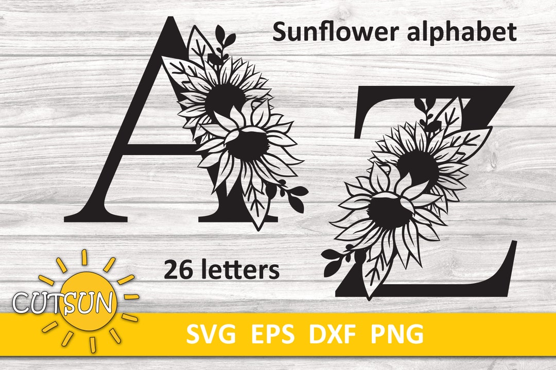 Floral Letters Sunflowers A-Z SVG | Floral Alphabet SVG | Monogram SVG ...