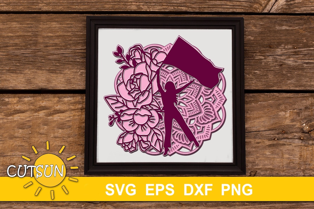 3D Layered Mandala Color Guard Girl With a Flag SVG 5 Layers Cut File ...