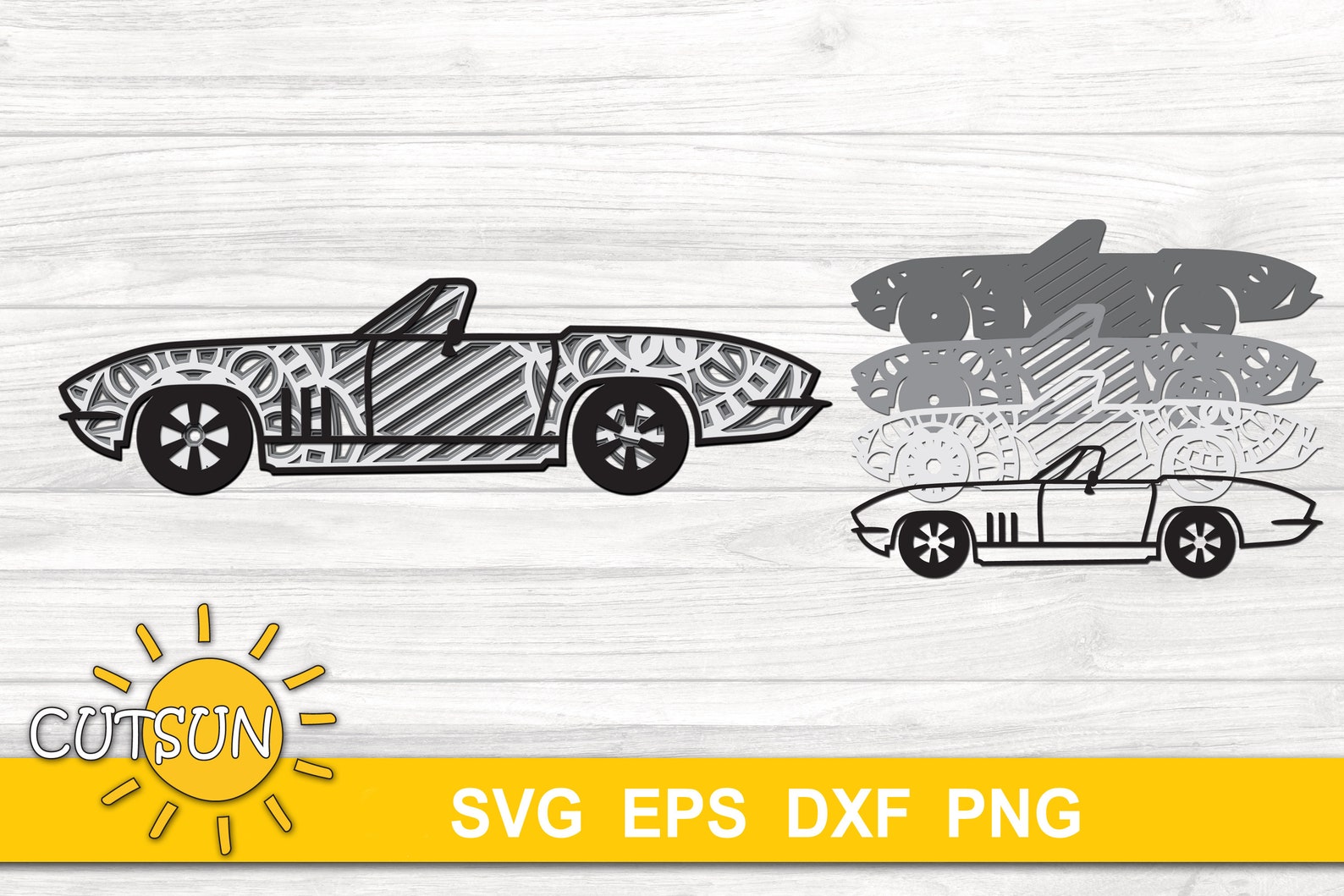 3D Layered Corvette 1965 Car Mandala SVG Cut File 4 Layers - Etsy