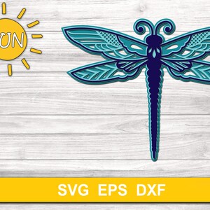 3D Layered Mandala Dragonfly SVG 3 Layers Cut File 3D Layered DXF Laser ...
