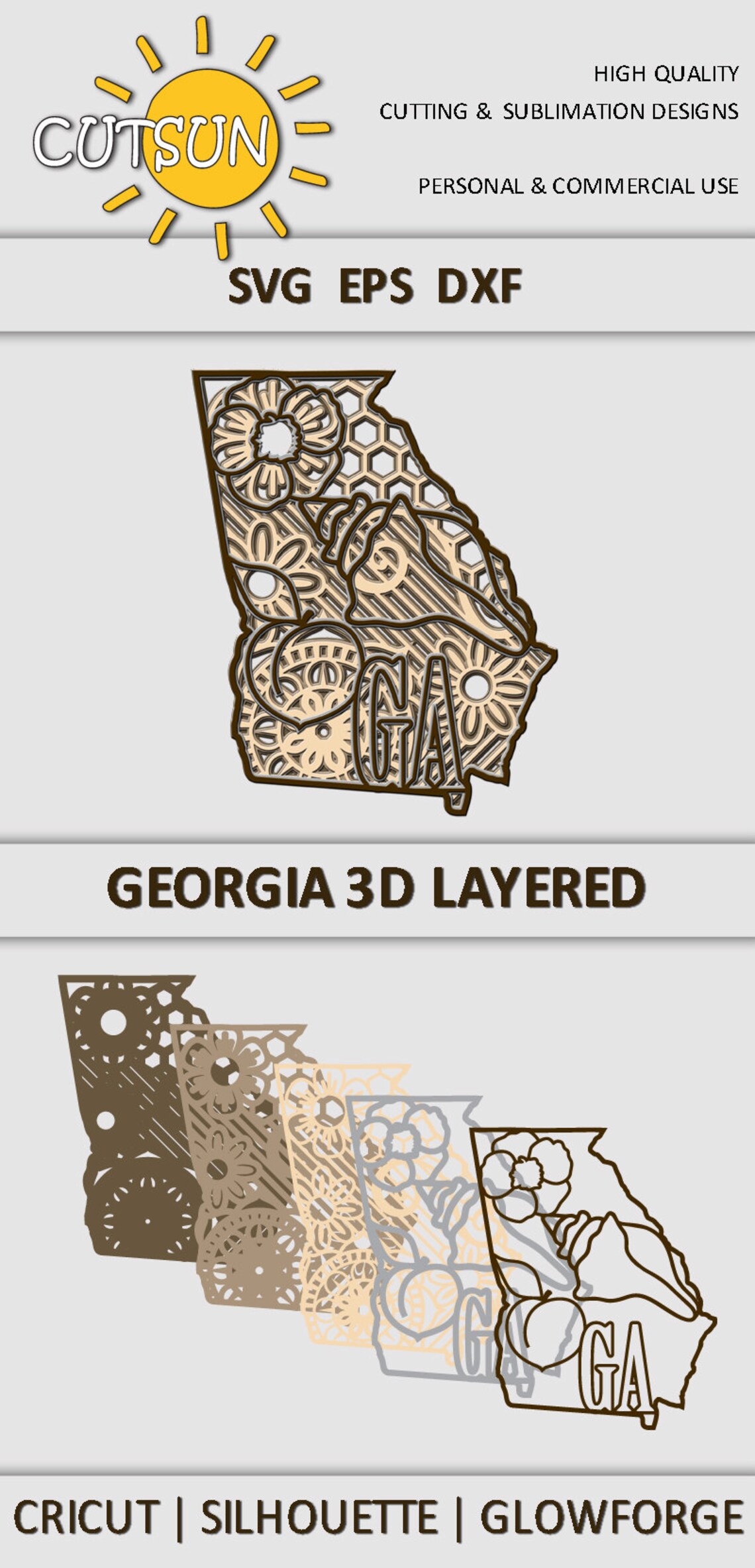 Layered 3D Mandala Georgia State SVG 5 Layers 3D Layered DXF - Etsy