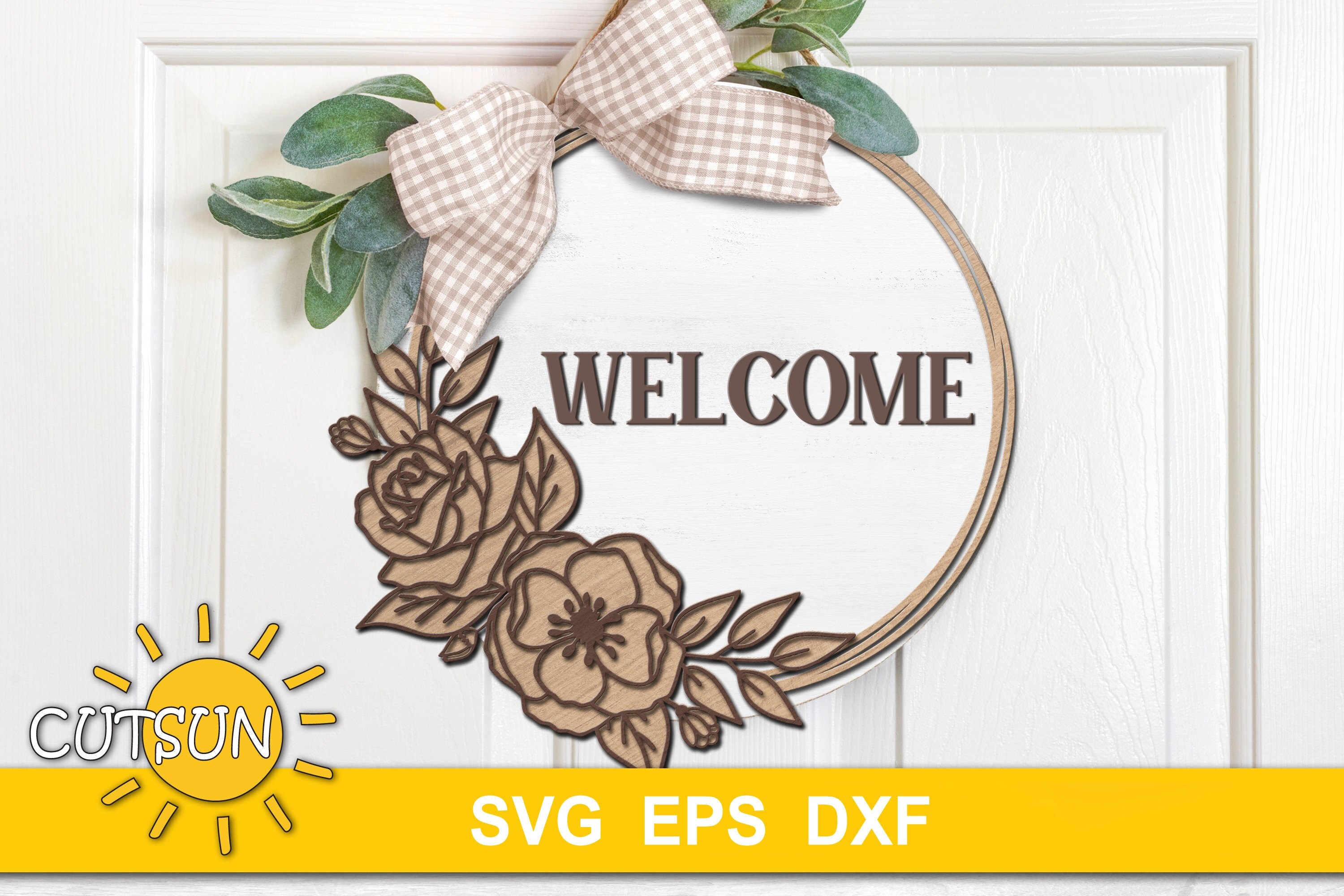Floral Door Hanger SVG | Flower Welcome Sign Svg | Floral Frame SVG ...