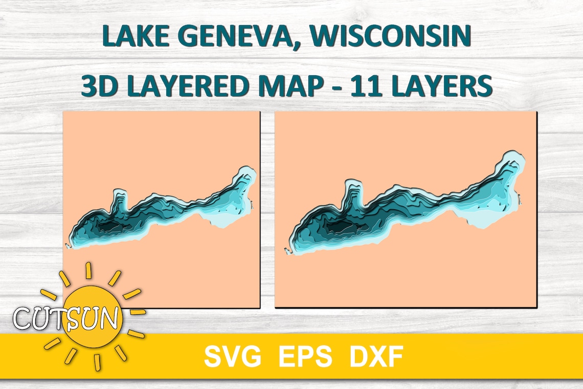 Layered Lake Geneva wisconsin Map SVG EPS DXF 11 Layers - Etsy