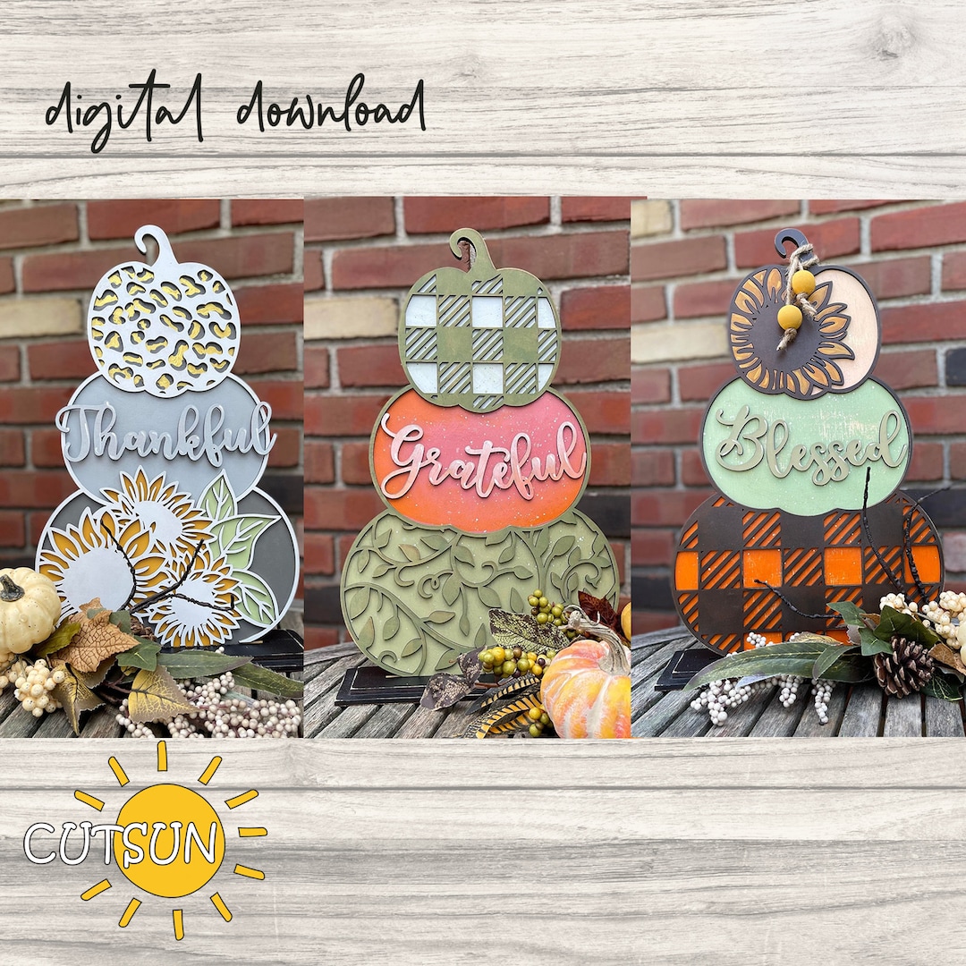 Stacked Standing Pumpkins SVG | Fall Decor Laser Cut File | Pumpkin SVG ...