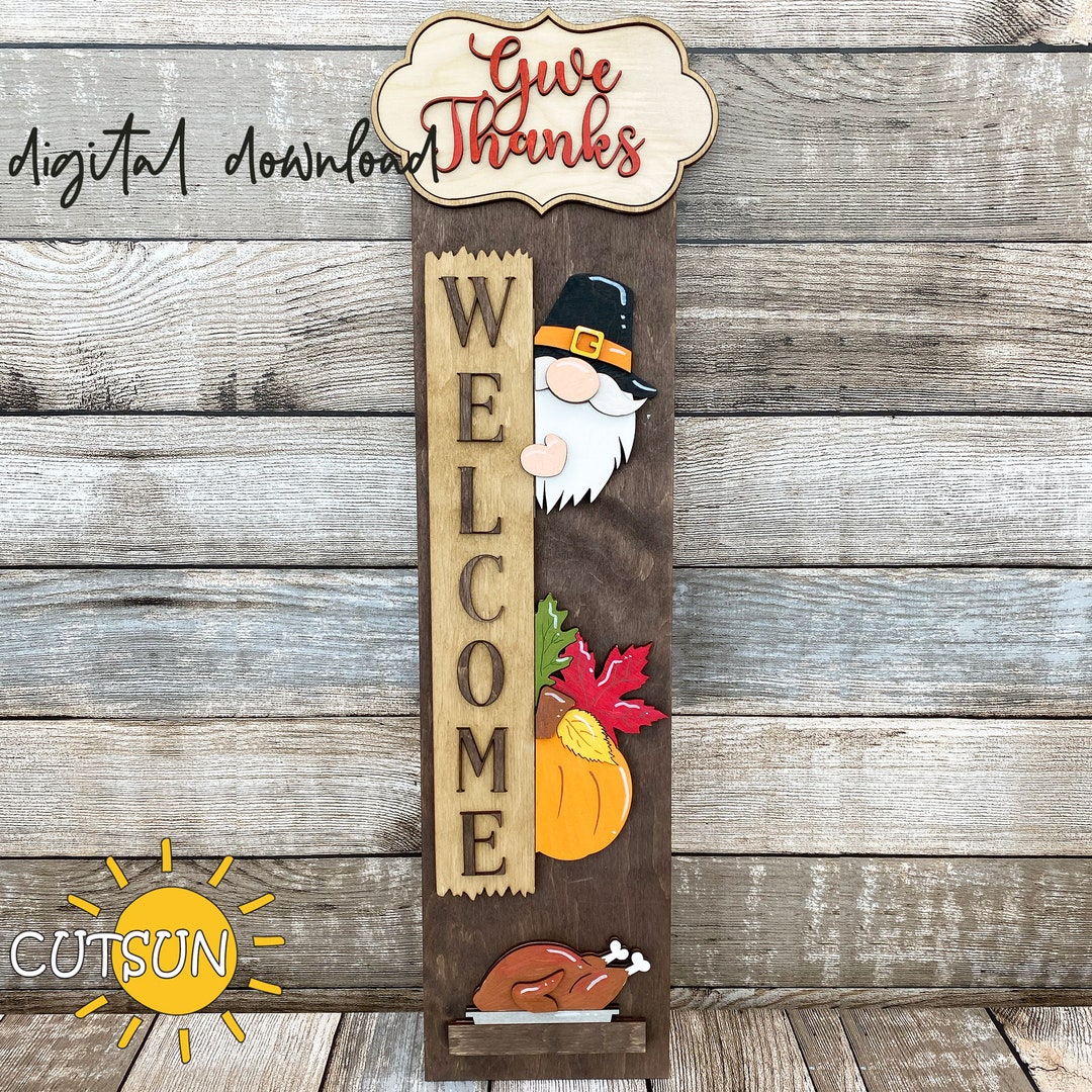 Thanksgiving Porch Sign SVG | Interchangeable Gnome Add-on | Vertical ...