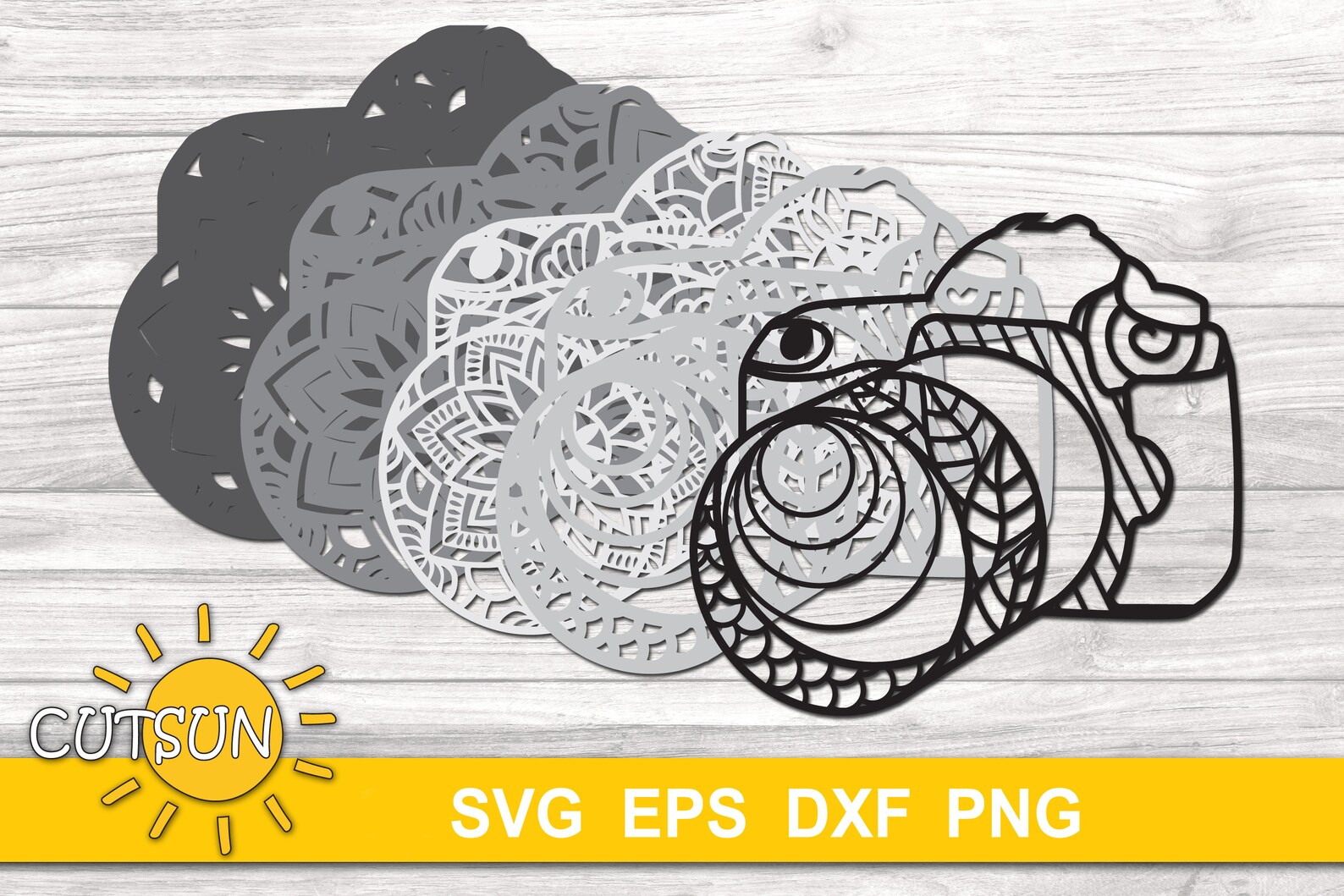 3D Layered Photo Camera Mandala SVG 5 Layers DXF EPS | Etsy