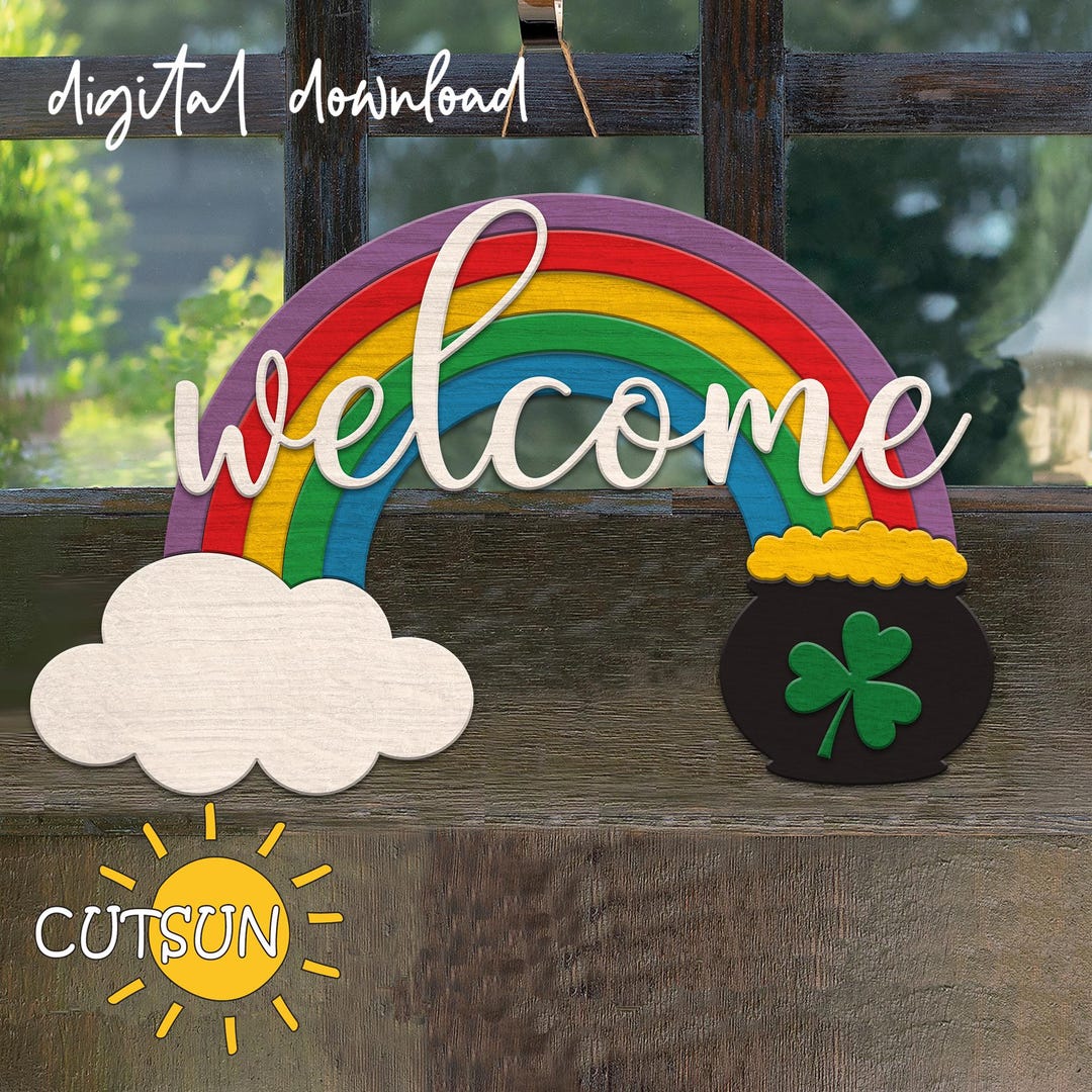 St Patricks Day Rainbow Sign SVG St Patrick's Day Door Hanger Svg St ...