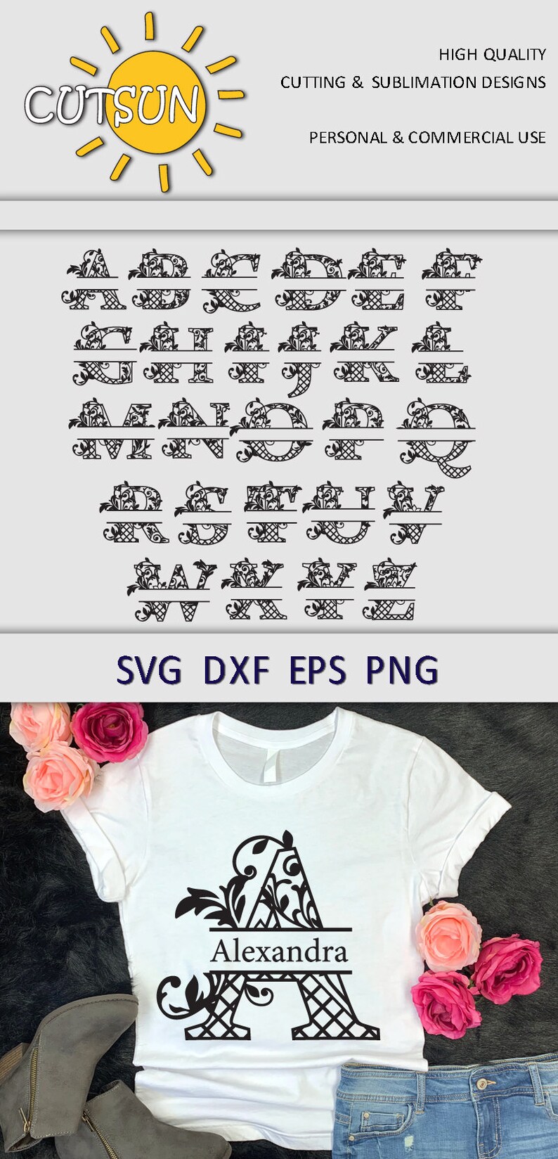 Split Letters A-Z SVG Split Alphabet SVG Monogram SVG - Etsy