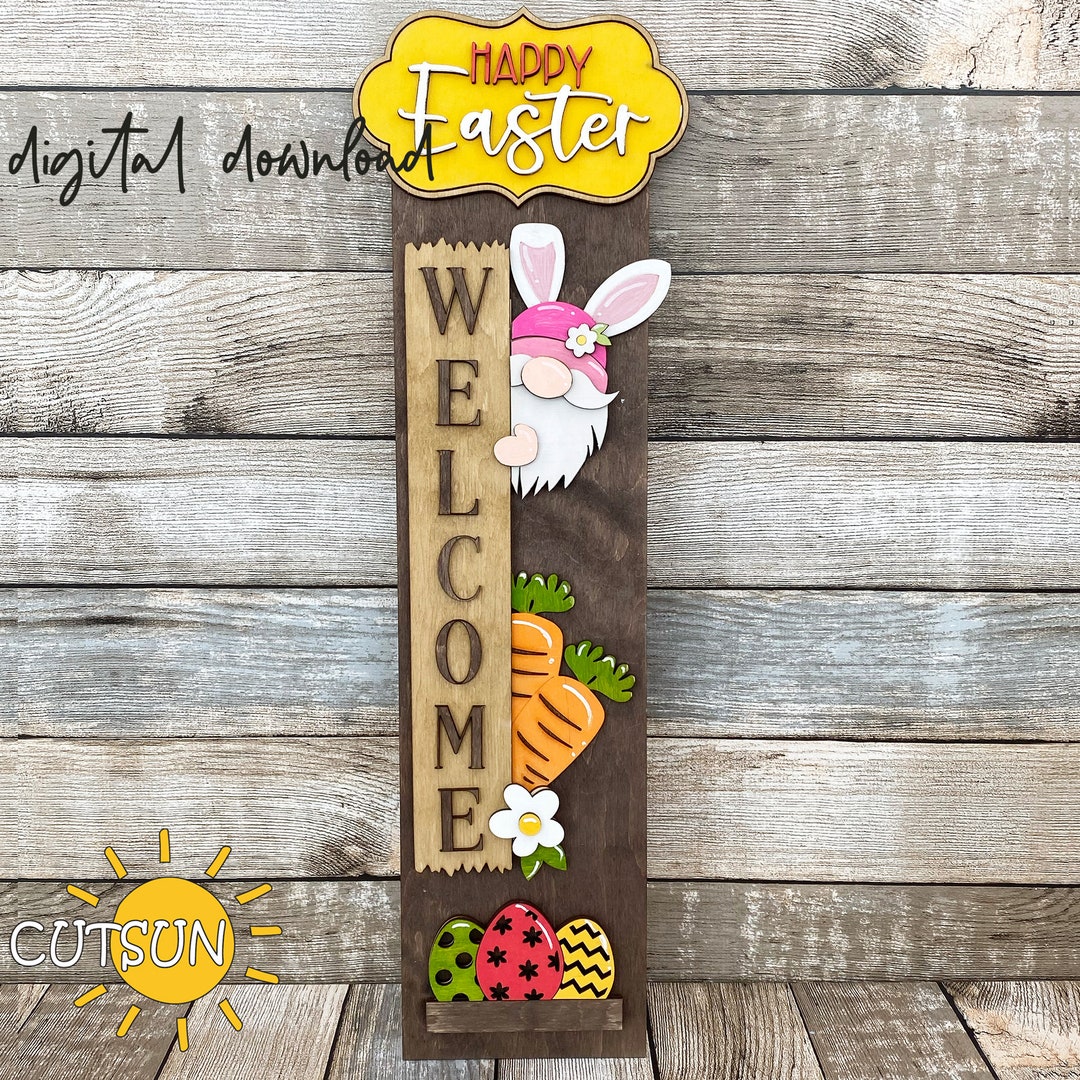Easter Gnome Porch Sign SVG, Interchangeable Add-on, Vertical Porch ...