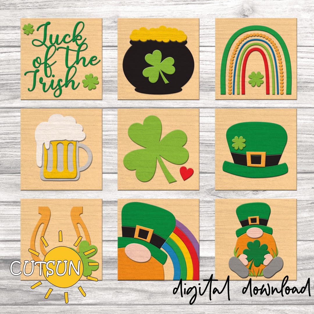 St Patricks Day Leaning Sign SVG Bundle Interchangeable Square Sign St ...