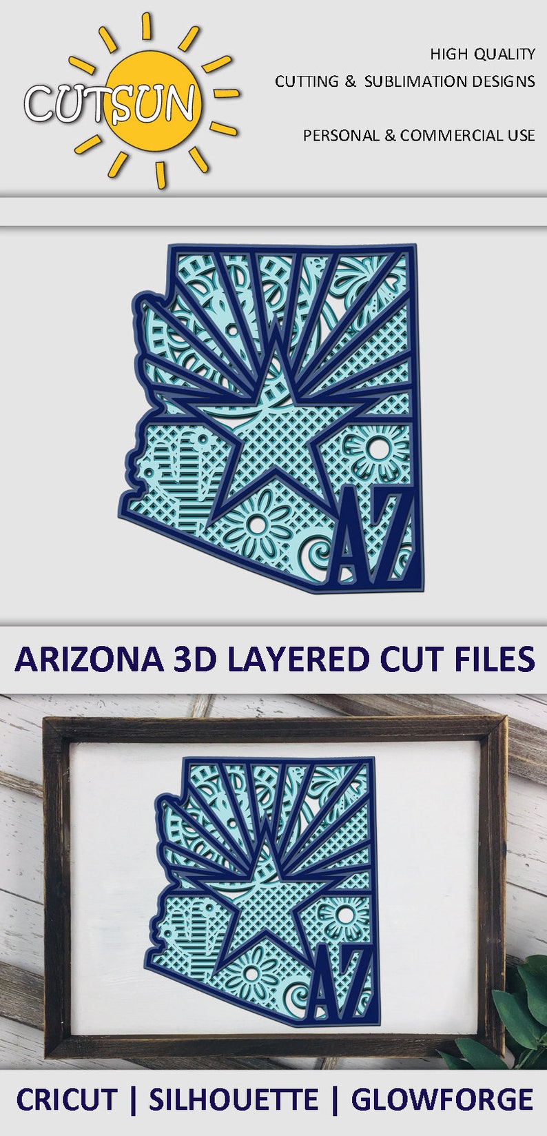 Layered 3D Mandala Arizona State SVG 5 Layers | 3D Layered DXF Laser ...