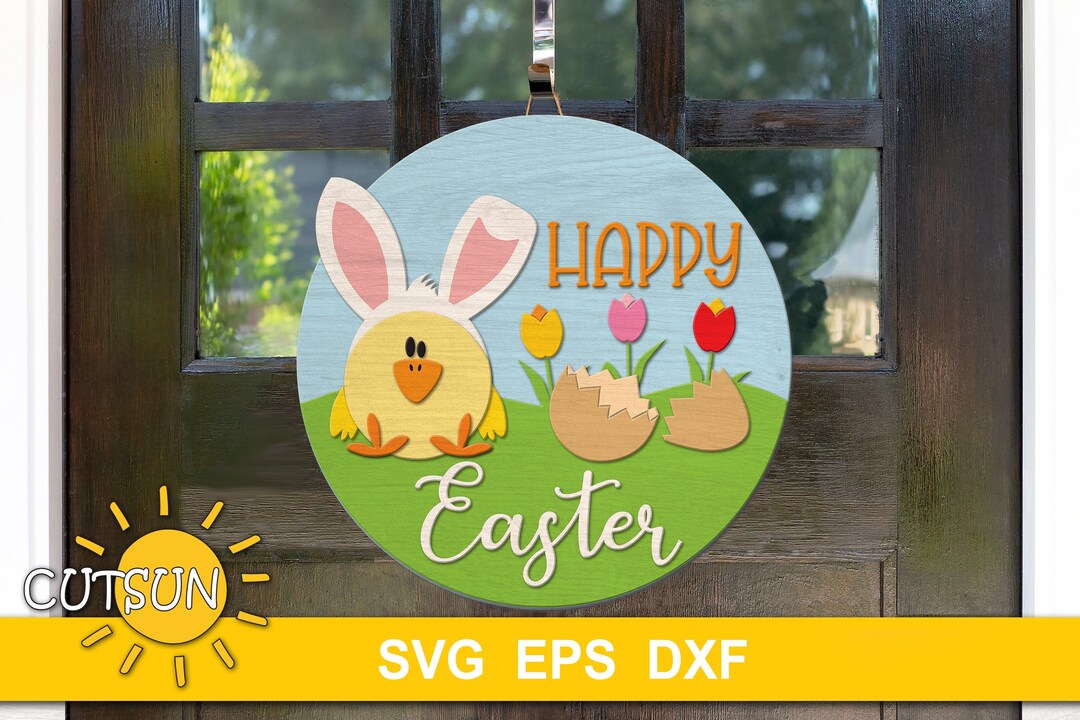 Happy Easter Door Hanger SVG Glowforge SVG Laser Cut File Cricut Svg ...