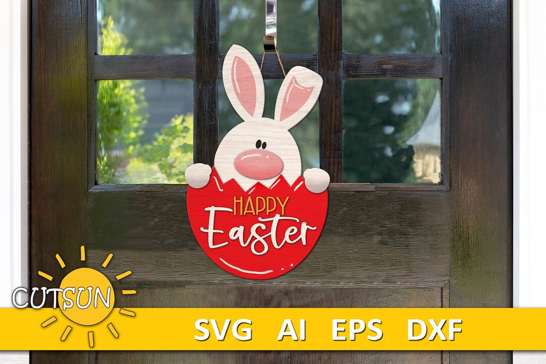 Easter Door Hanger SVG Easter Bunny Door Hanger Glowforge Svg Laser Cut ...