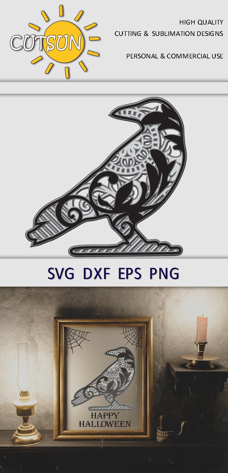 3D Raven Layered Mandala SVG File Halloween Layered SVG Cut | Etsy