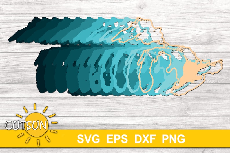 Layered Great Lakes Map SVG - 10 Layers | Lake Art Laser Cut File ...