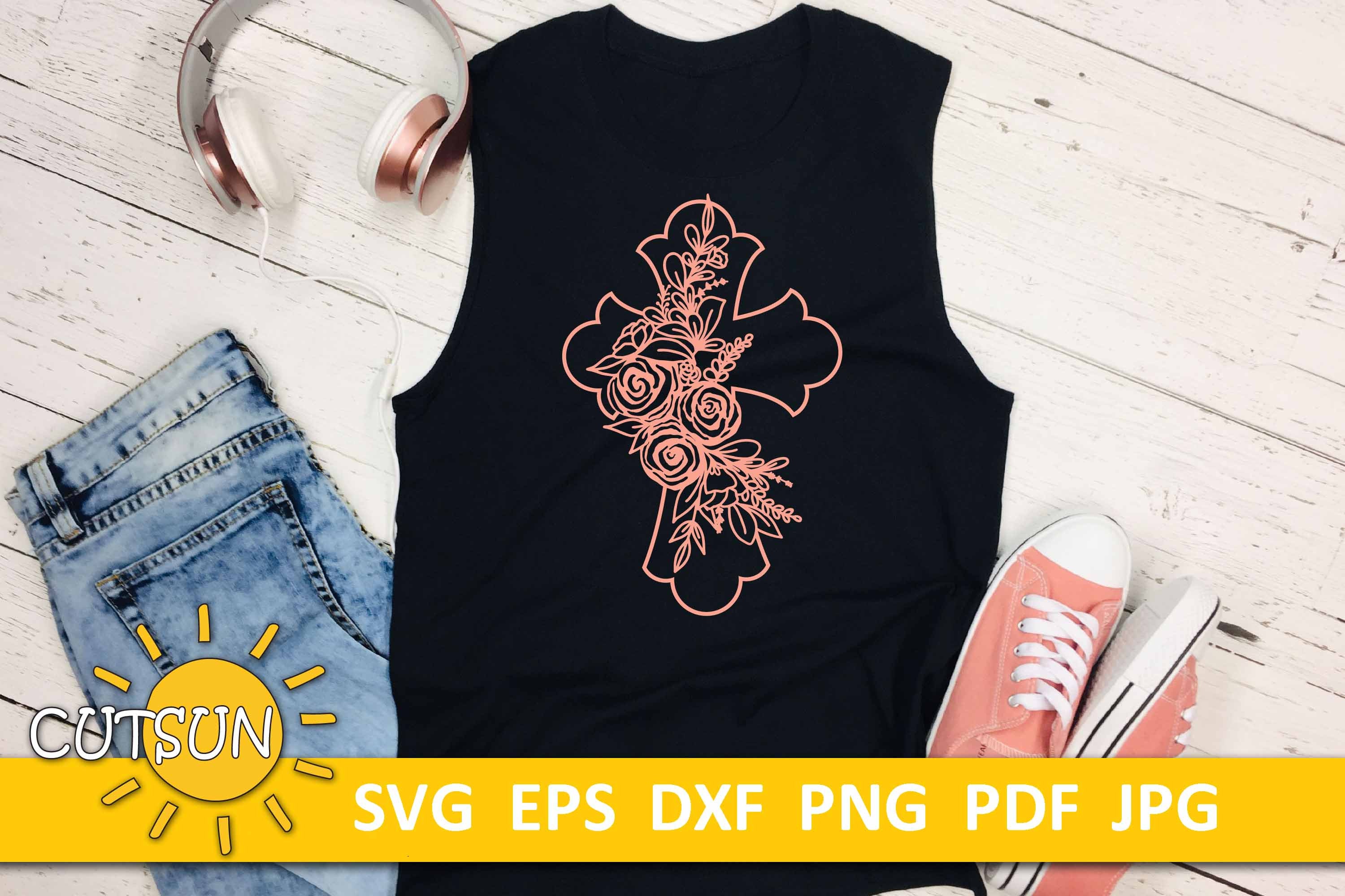 Cross SVG Floral Cross SVG Flower Cross SVG Cross With | Etsy