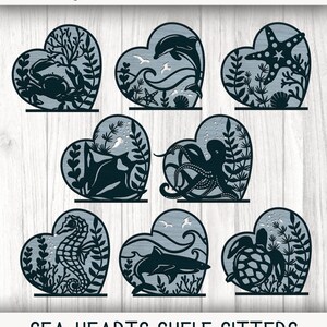 Sea Hearts Shelf SVG Heart Svg Heart Table Top Svg Standing Hearts ...