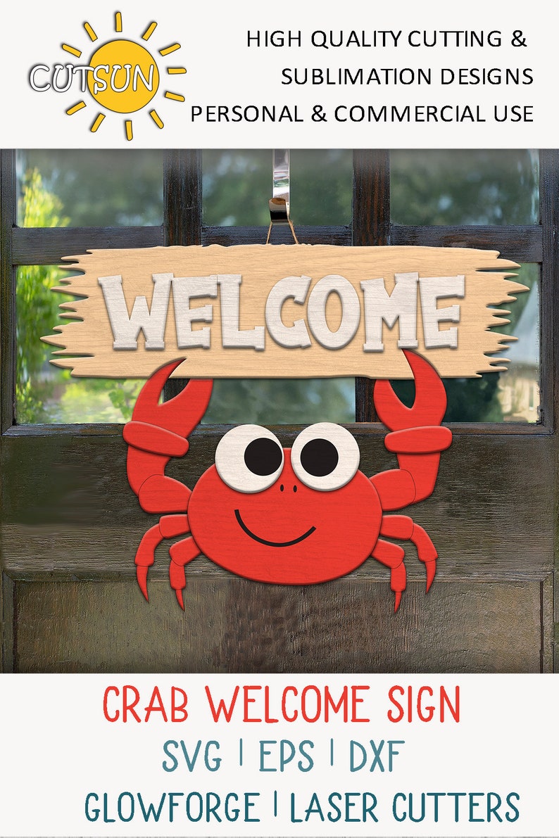 Summer Door Hanger SVG | Crab Welcome Sign for Beach House Decor ...