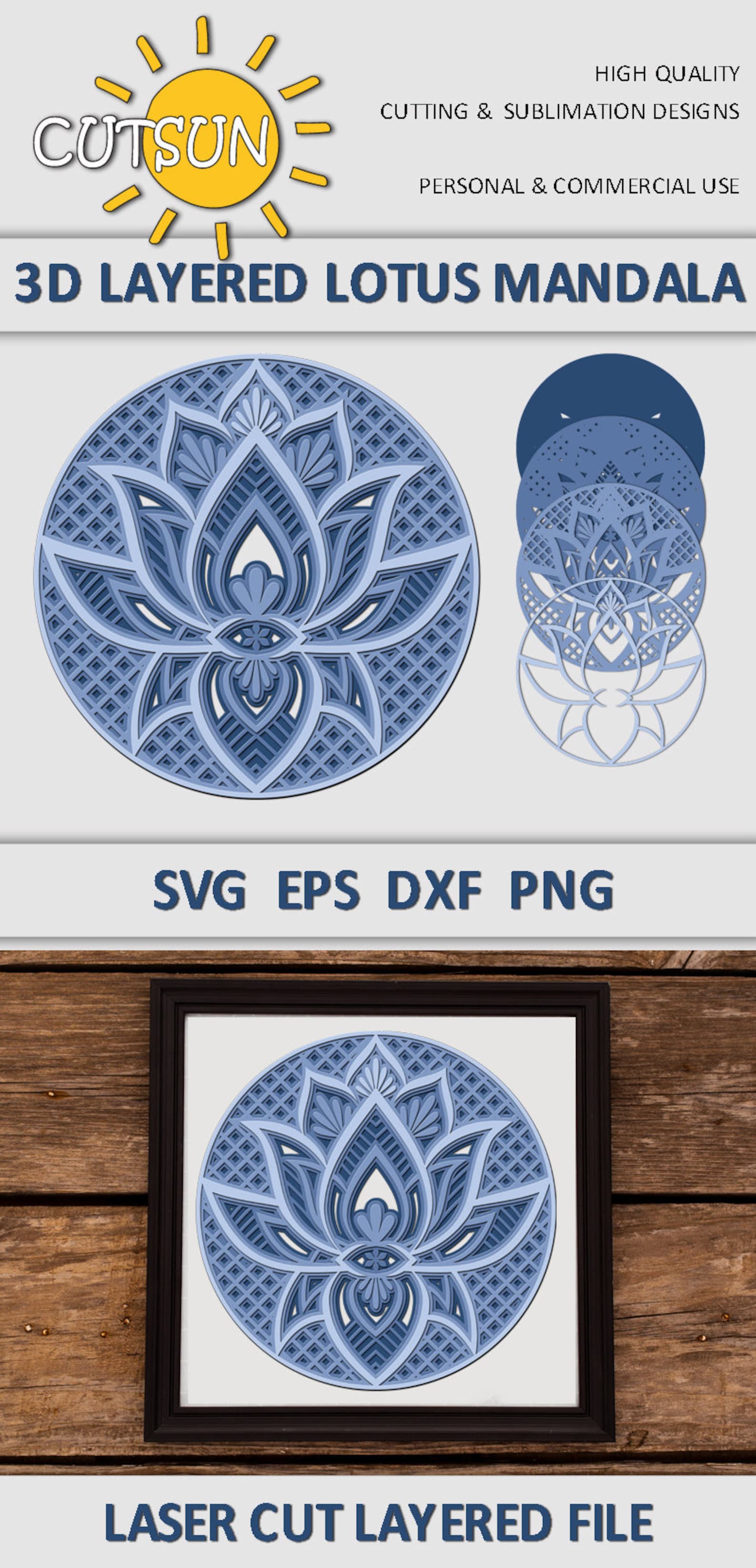 3D Layered Lotus Mandala SVG 4 Layers 3D Layered DXF Laser | Etsy