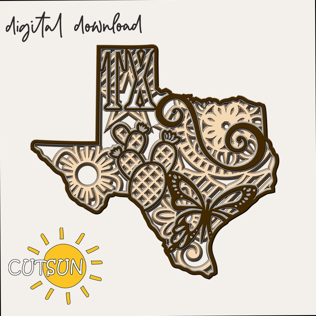 Layered 3D Mandala Texas State SVG 5 Layers | 3D Layered DXF Laser Cut ...