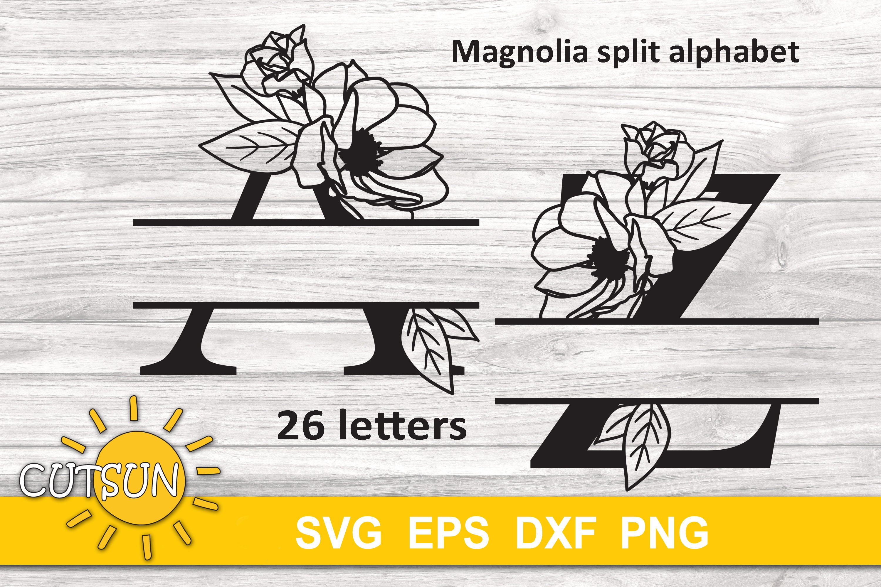 Floral Split Letters Magnolia A-Z SVG Floral Split Alphabet - Etsy