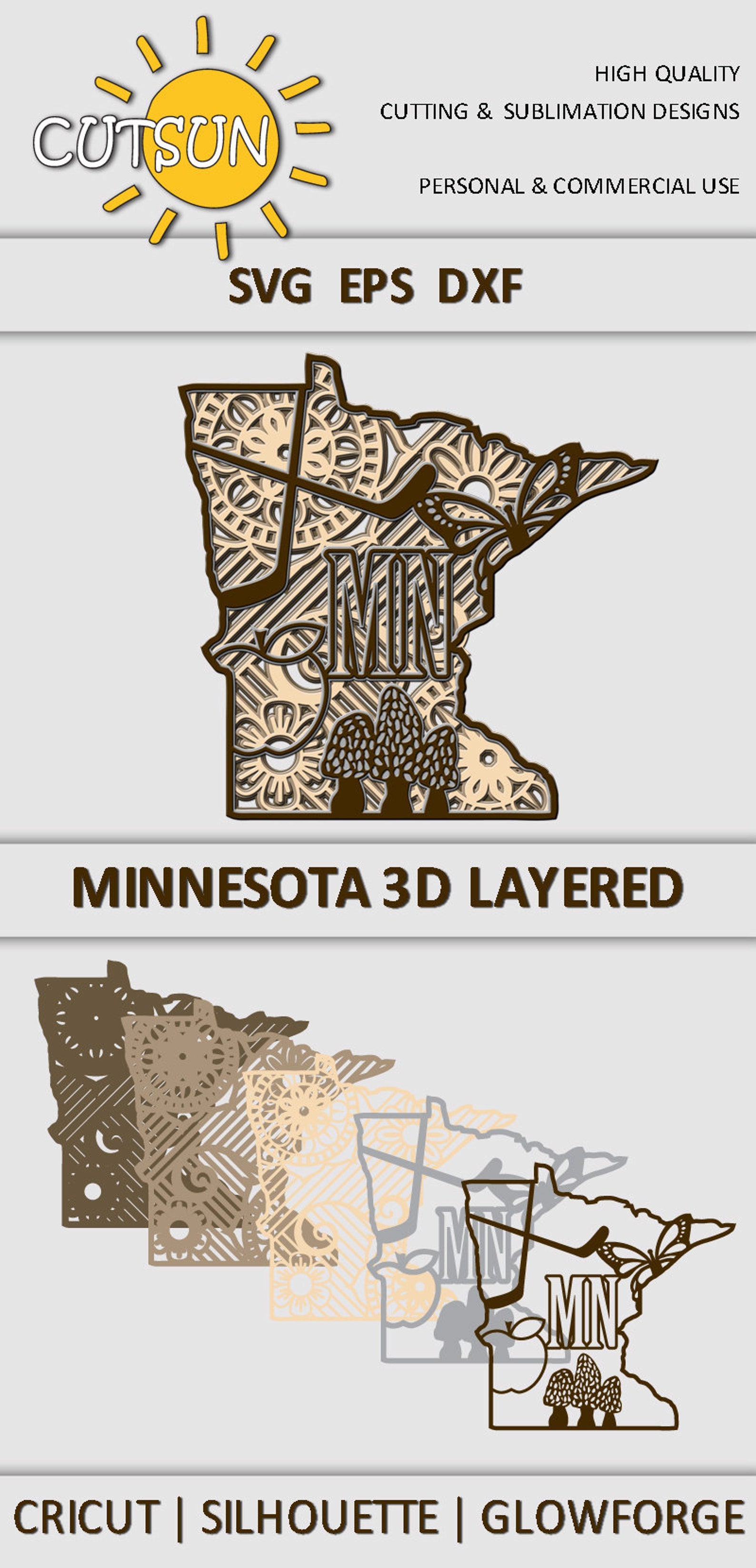 Layered 3D Mandala Minnesota State SVG 5 Layers 3D Layered | Etsy