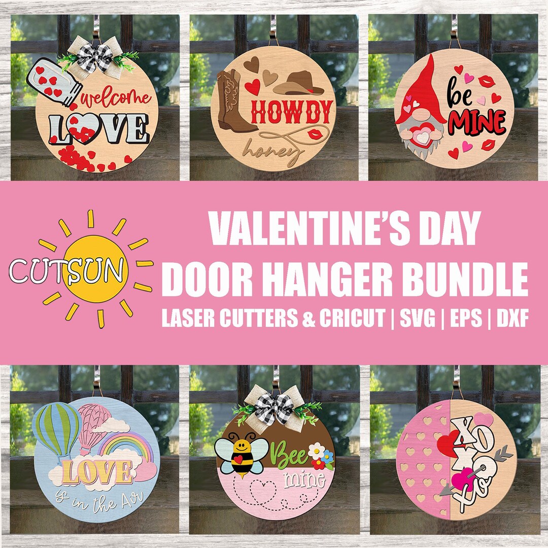 Valentine Door Hanger SVG Bundle | Valentine Welcome Sign SVG ...