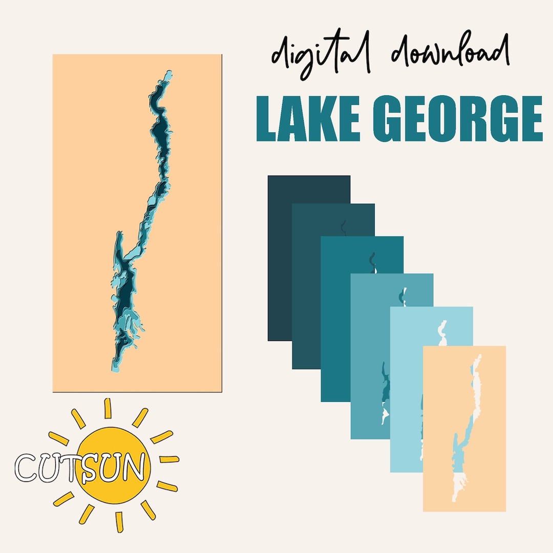 Layered Lake George Map SVG - 6 Layers | Depth Map Laser Cut File ...
