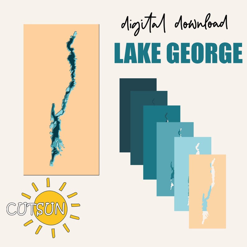Layered Lake George Map SVG - 6 Layers | Depth Map Laser Cut File ...