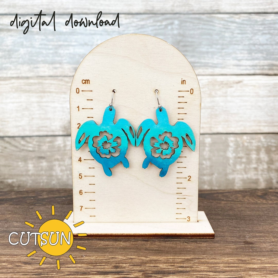 Sea Turtle With Hibiscus Earring SVG | Cute Turtle Earrings Svg | Laser ...
